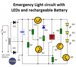 Emergency Lighting Circuit with LEDs and Rechargeable Battery - Electronics Area